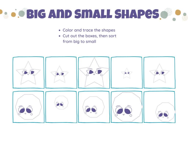 Big and Small Shapes Sorting Worksheets for Preschoolers (Free To Print)