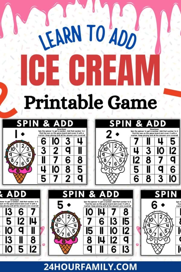 Learn to Add Ice Cream Printable Game