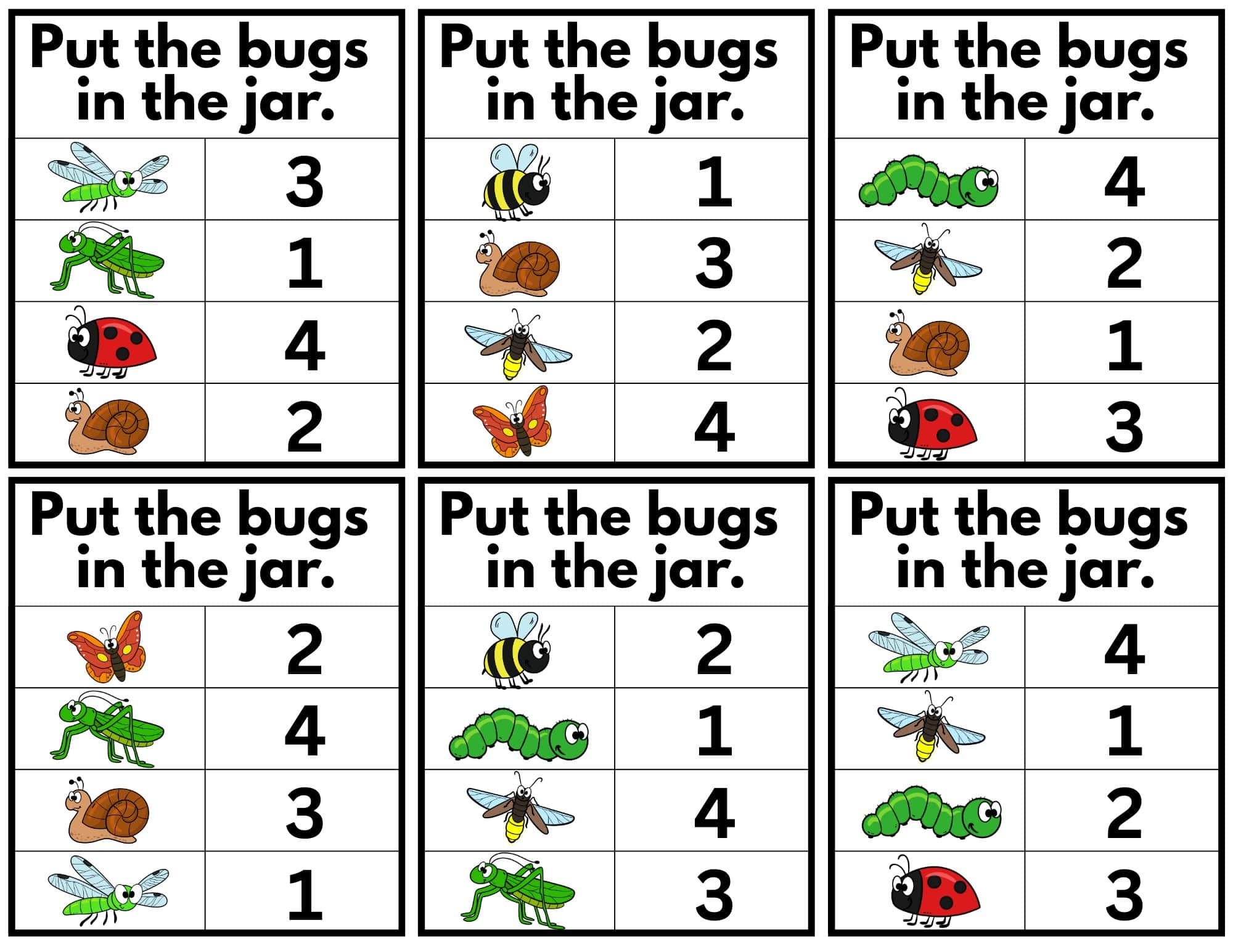 Counting Bugs in a Jar Printable Math Game for Kids