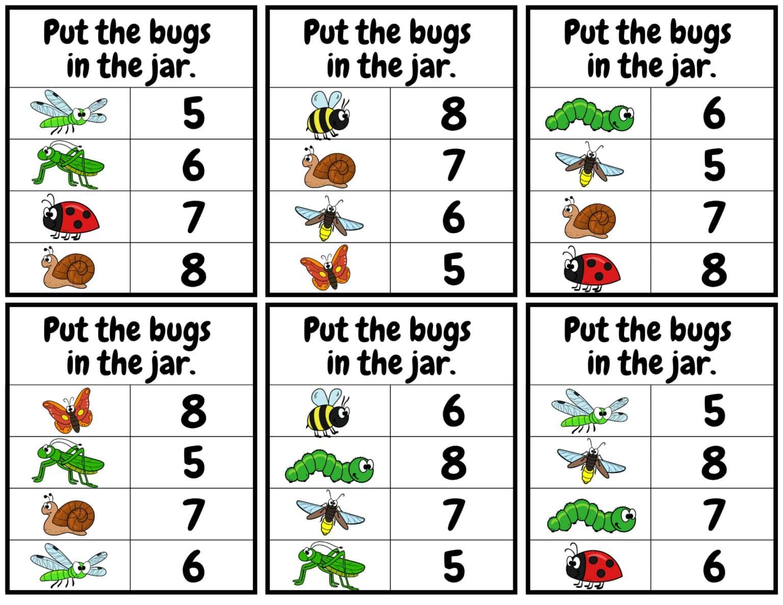 Counting Bugs in a Jar Printable Math Game for Kids
