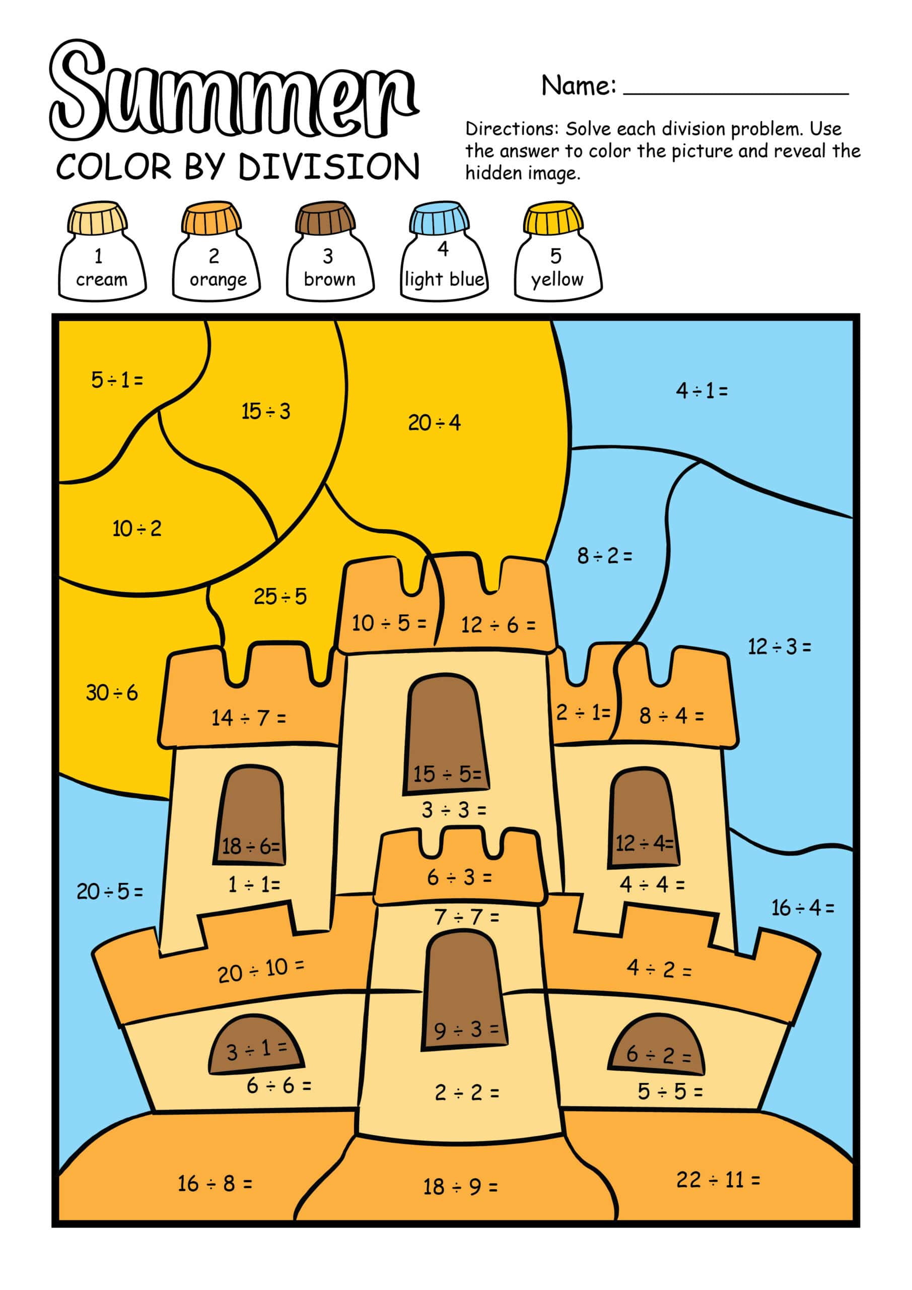 Summer Color By Division Worksheets (Free To Print)