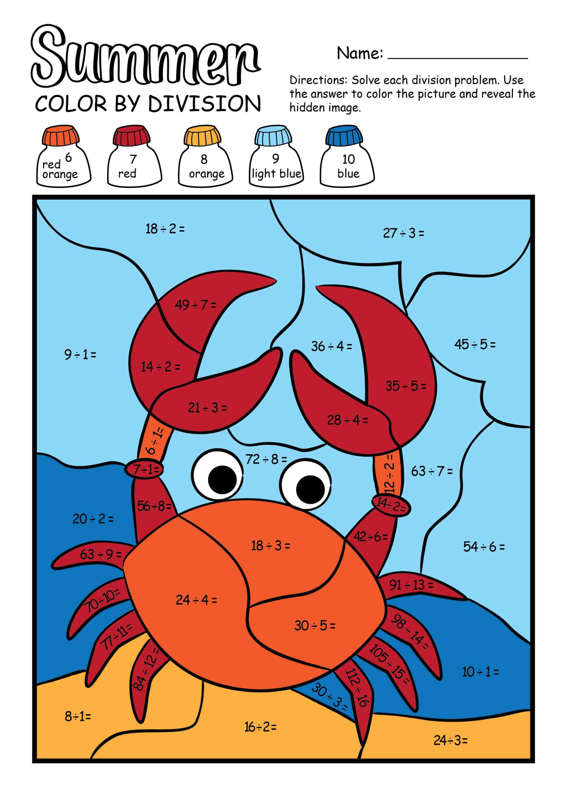 Summer Color By Division Worksheets (Free To Print)