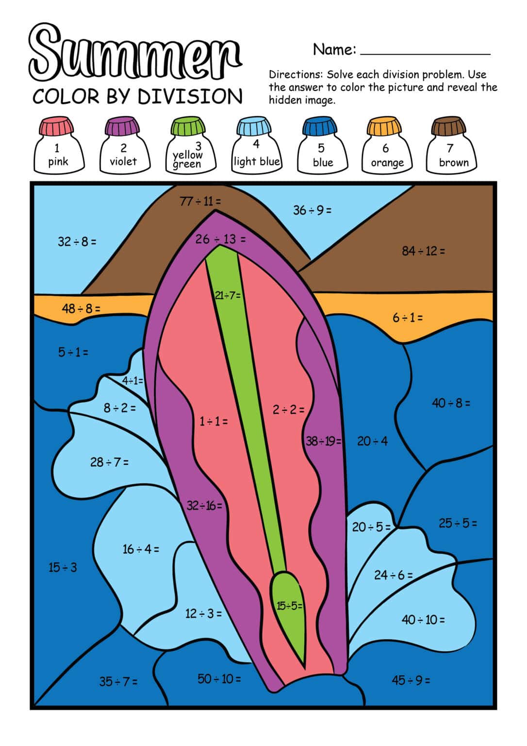 Summer Color By Division Worksheets (Free To Print) » 24hourfamily.com
