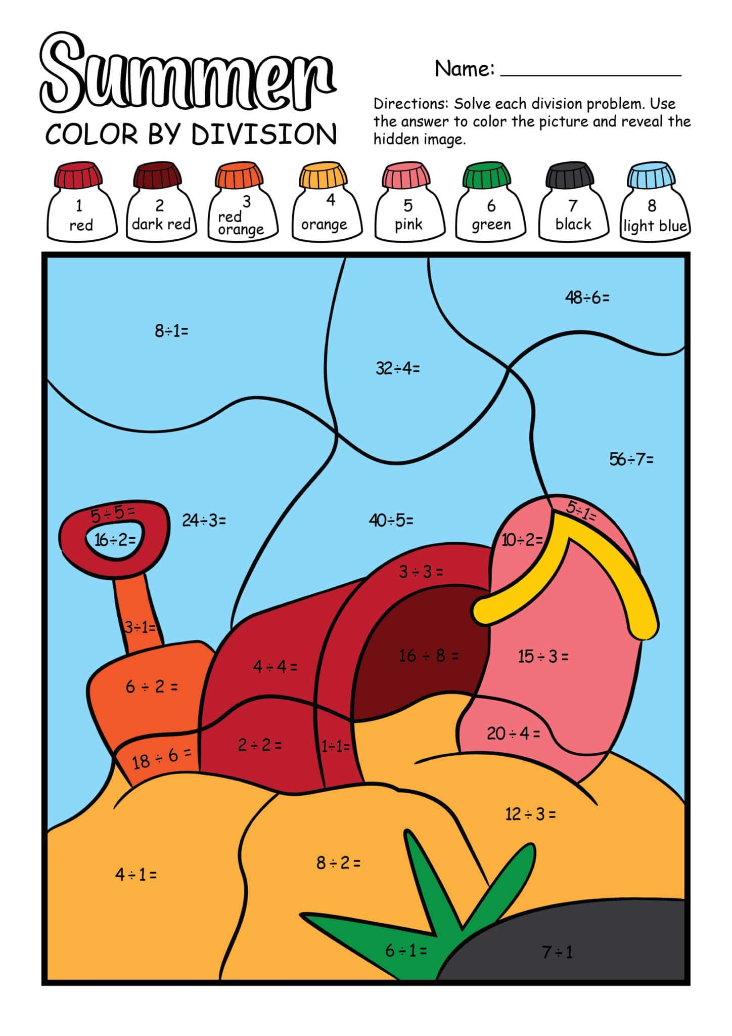 Summer Color By Division Worksheets (Free To Print) » 24hourfamily.com