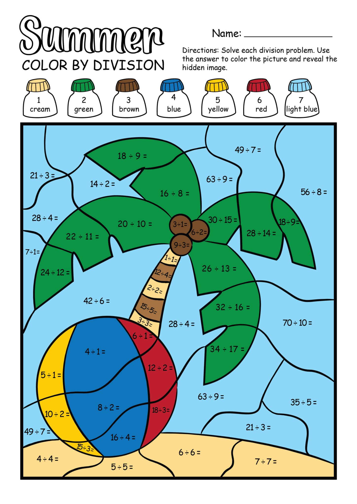 Summer Color By Division Worksheets (Free To Print) - 24hourfamily.com