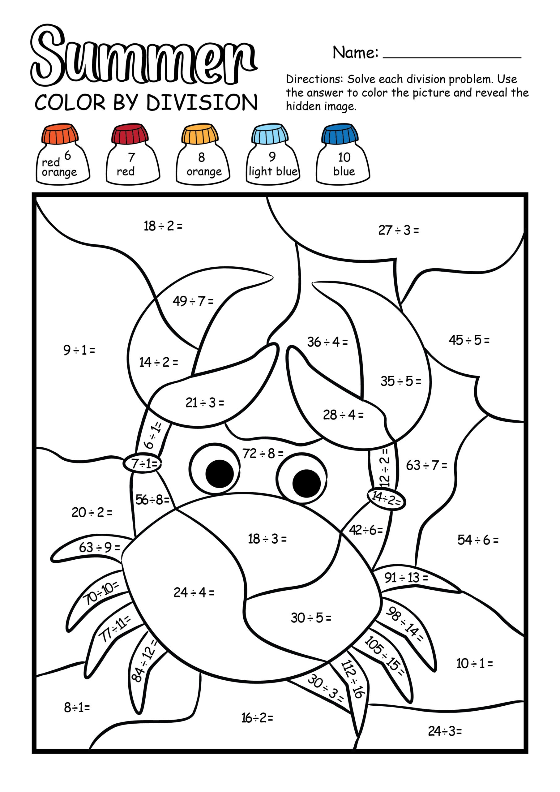 Summer Color By Division Worksheets (Free To Print)