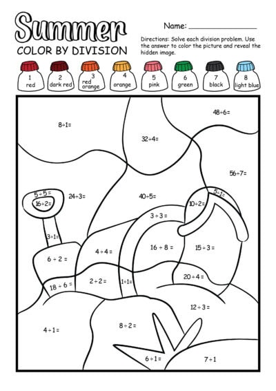 Summer Color By Division Worksheets (Free To Print) » 24hourfamily.com