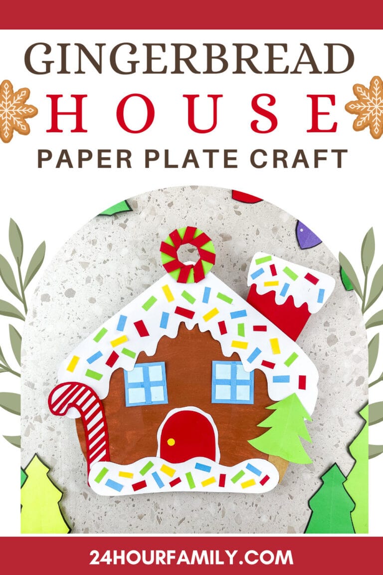 Gingerbread House Paper Plate Craft (Free Gingerbread House Template)