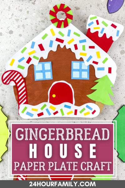 Gingerbread House Paper Plate Craft (Free Gingerbread House Template)