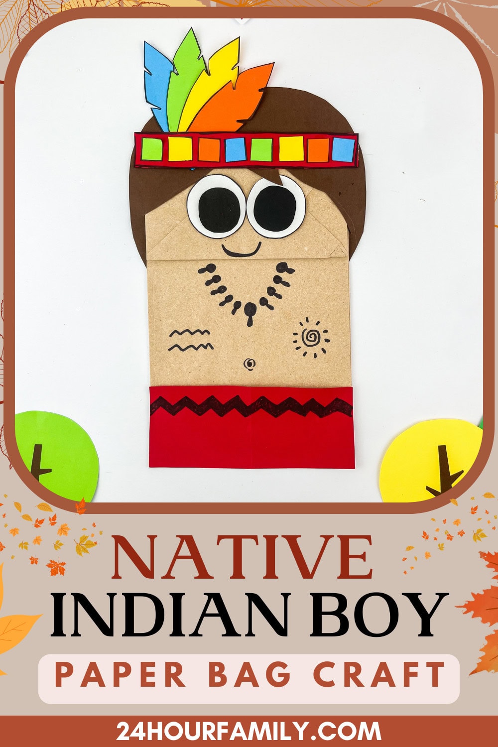 Native Indian Boy Paper Bag Craft (Free Template)