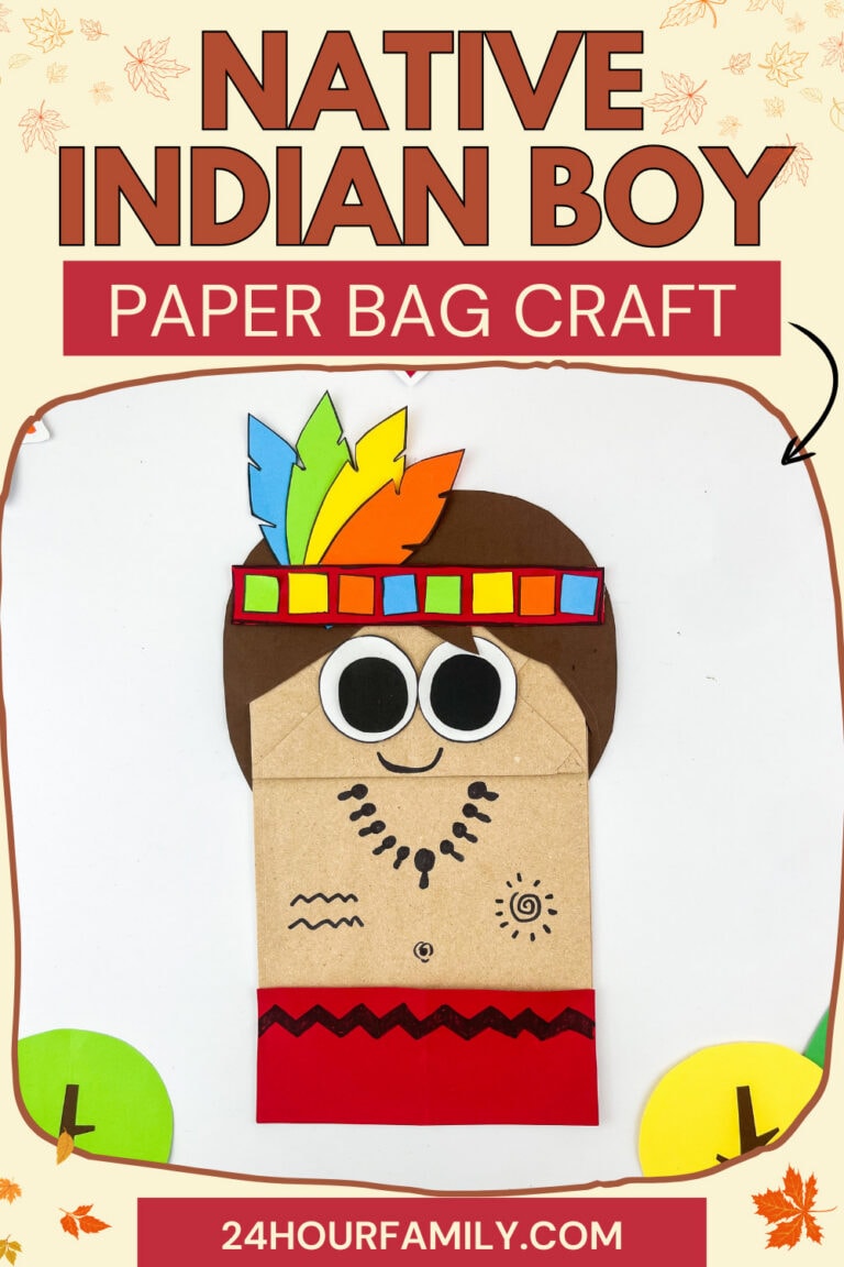 Native Indian Boy Paper Bag Craft (Free Template)