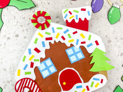 Gingerbread House Paper Plate Craft (Free Gingerbread House Template)