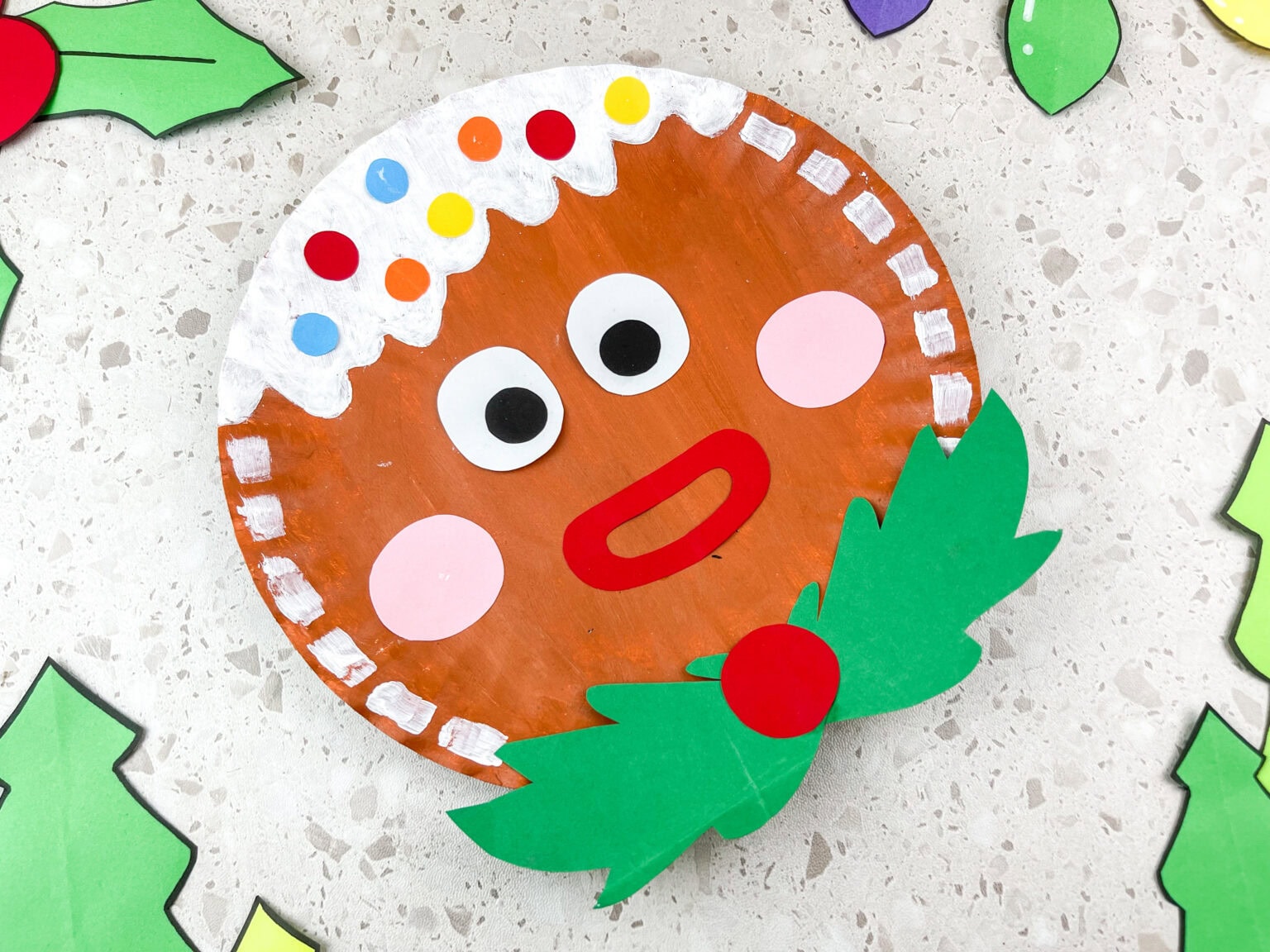 Gingerbread Face Paper Plate Craft (Free Gingerbread Template)