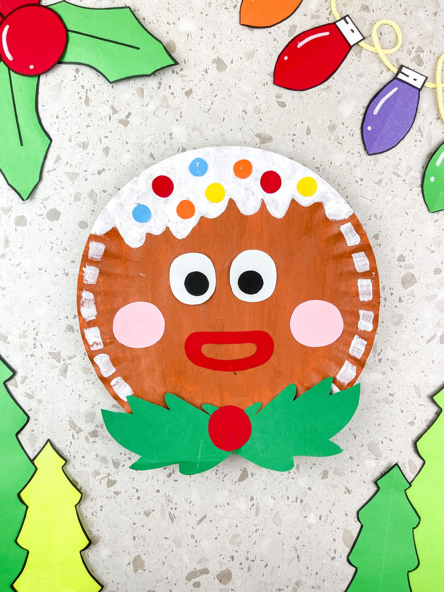 Gingerbread Face Paper Plate Craft (Free Gingerbread Template)