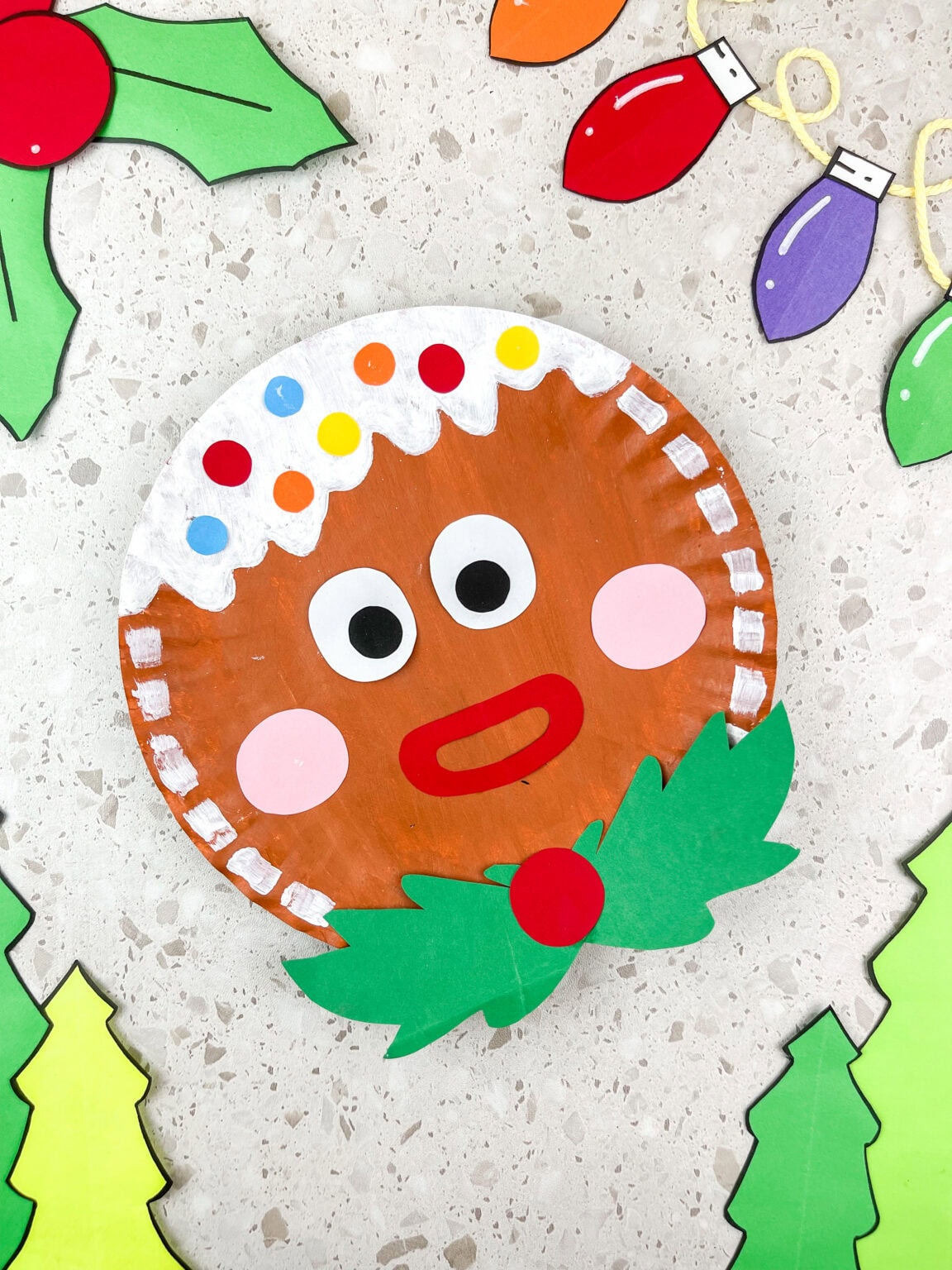 Gingerbread Face Paper Plate Craft (Free Gingerbread Template)
