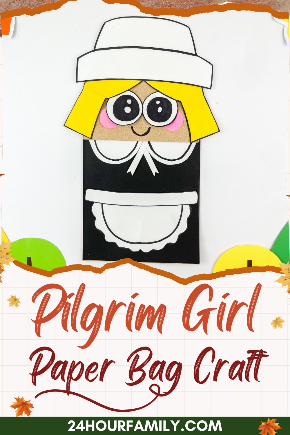 Easy Pilgrim Girl Paper Bag Craft for Kids (Free Printable Template)