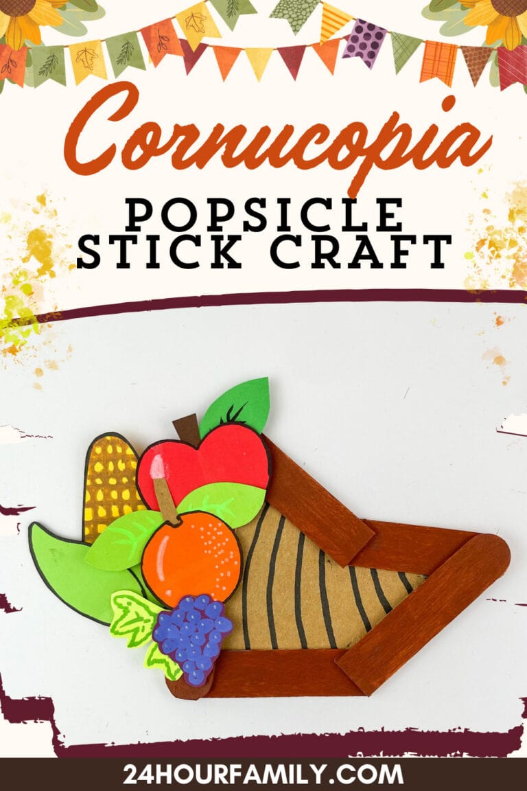 Easy Popsicle Stick Cornucopia Craft for Kids with Free Printable Template