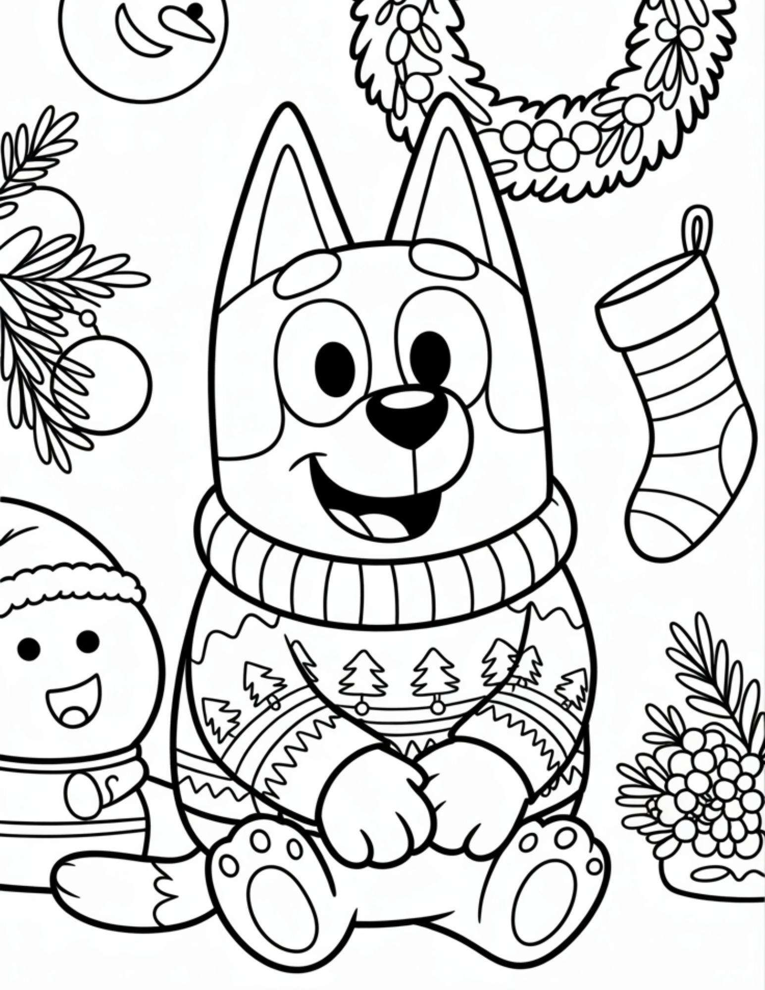 Bluey-Themed Christmas Coloring Pages (Free To Print)