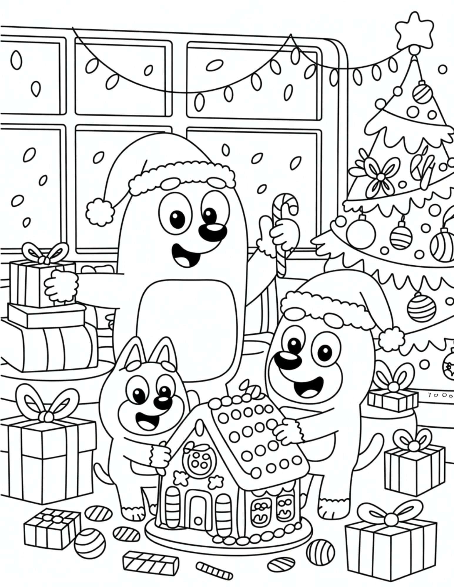 Bluey-Themed Christmas Coloring Pages (Free To Print)