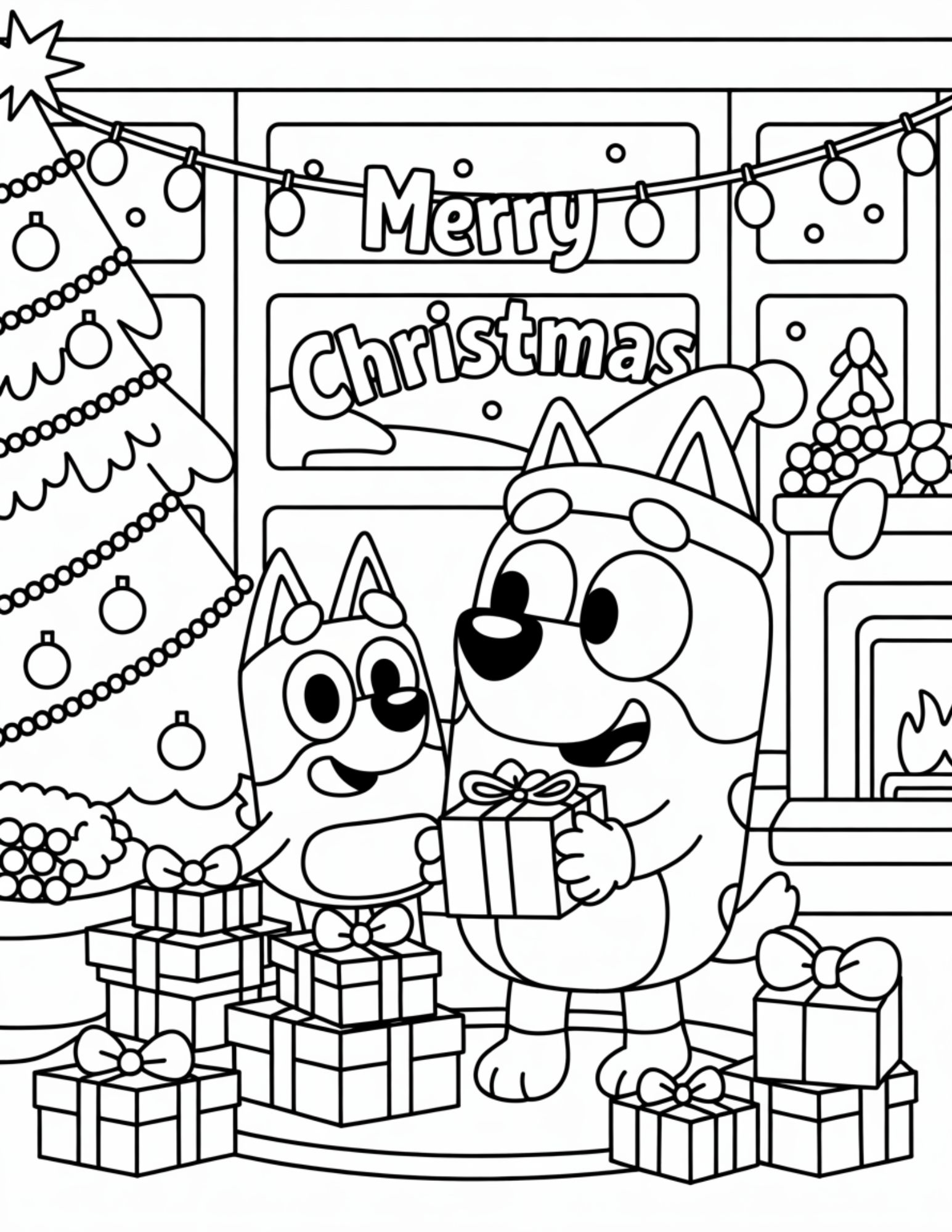 Bluey-Themed Christmas Coloring Pages (Free To Print)