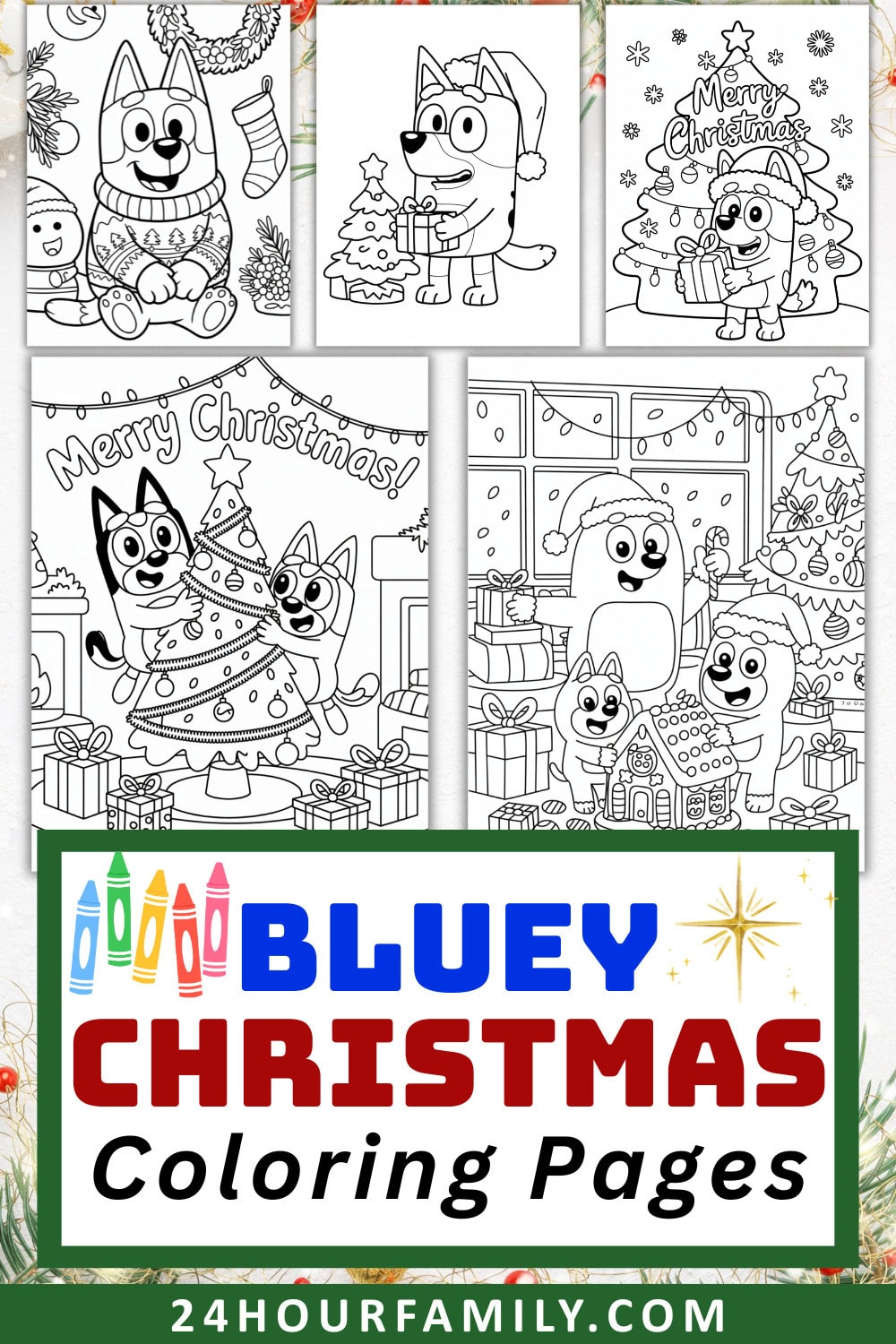 Bluey-Themed Christmas Coloring Pages (Free To Print)