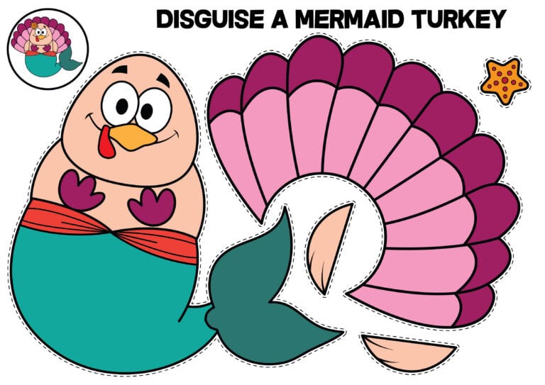 Disguise a Turkey as a Mermaid Printable Craft