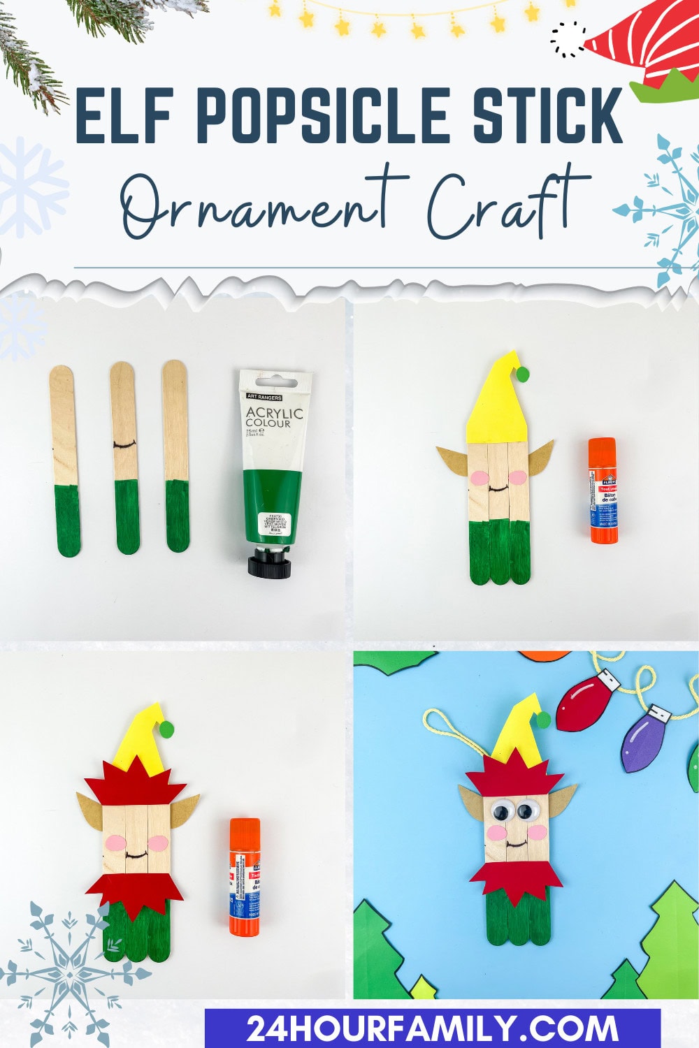Elf Popsicle Stick Ornament Craft (Free Elf Template)