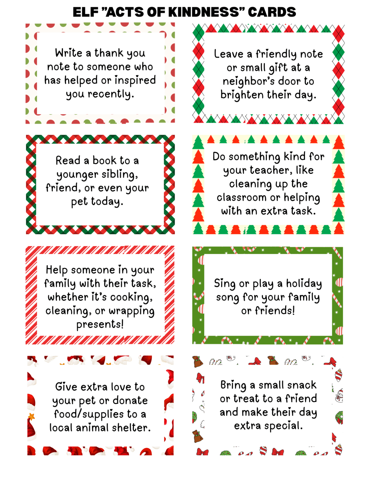 Elf Acts of Kindness Printable Cards