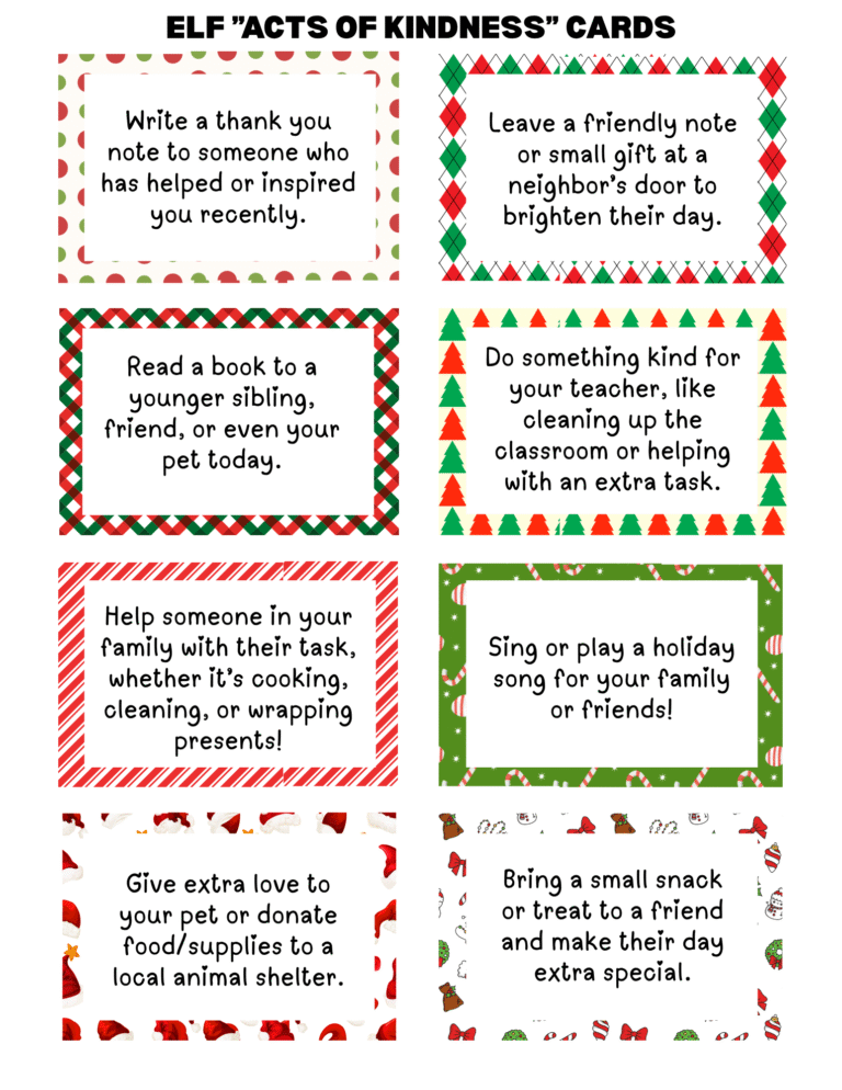 Elf Acts of Kindness Printable Cards
