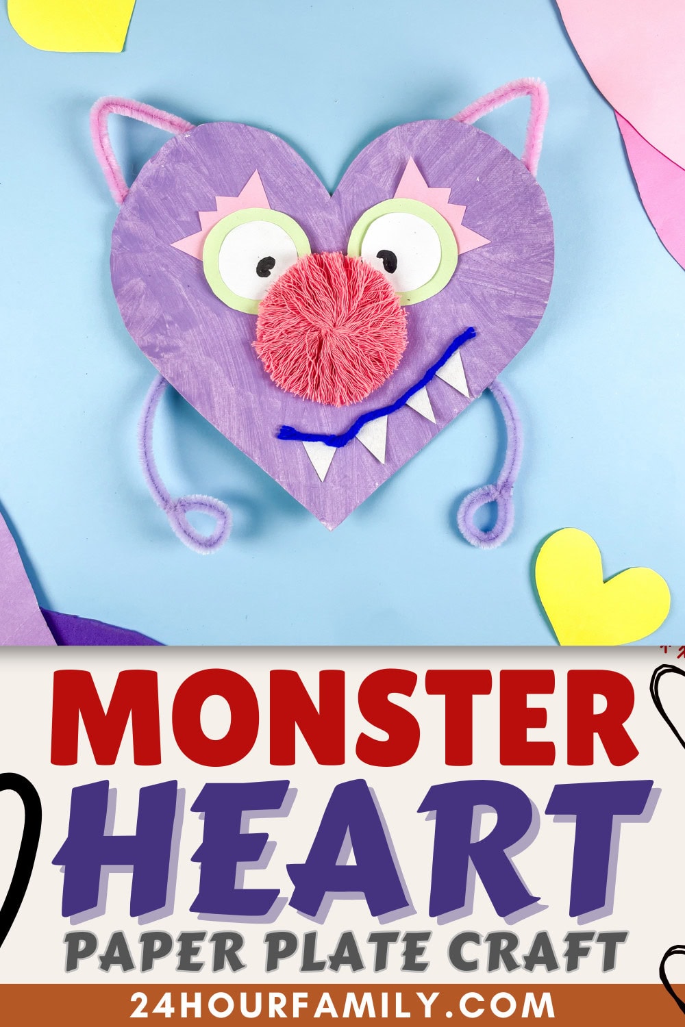 Valentine's Day Monster Heart Paper Plate Craft (Free Monster Template PDF)