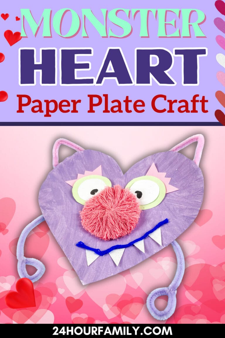 Valentine's Day Monster Heart Paper Plate Craft (Free Monster Template PDF)