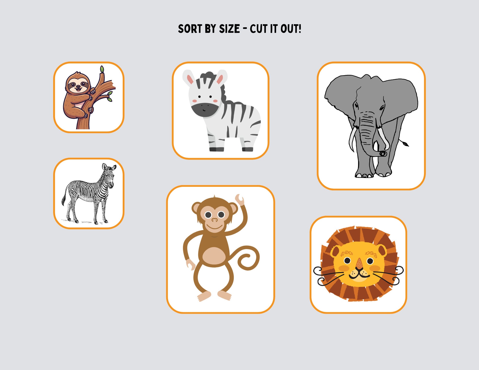 Free Zoo Animals Sorting Worksheets (Sort by Size, PDF)