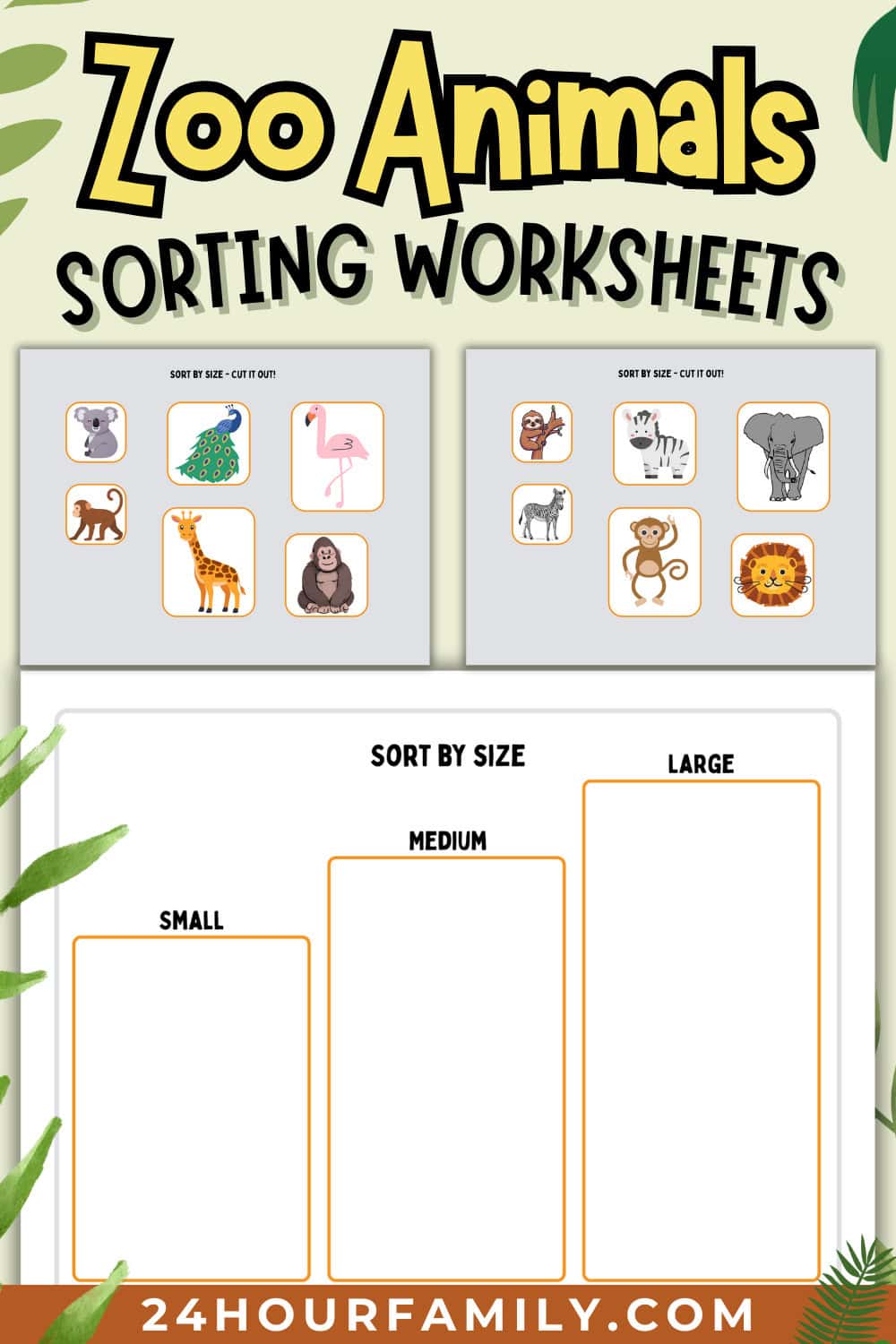 Free Zoo Animals Sorting Worksheets (Sort by Size, PDF)